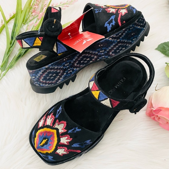 FARM Rio | Shoes | Farm Rio Brazil Black Closed Toe Platform Sandals ...